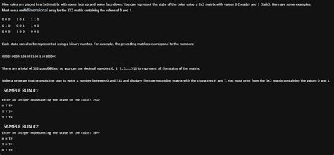 Solved Must Use A Multidimensional Array For The 3x3 Matrix