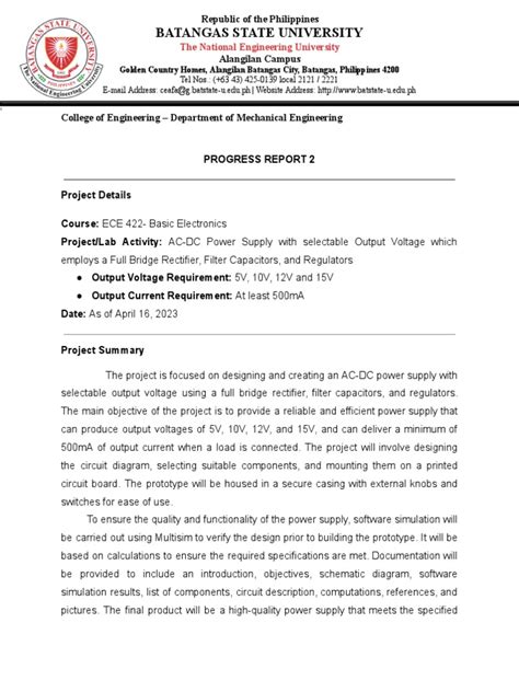 Ece Project Progress Report 2 Download Free Pdf Power Supply Rectifier