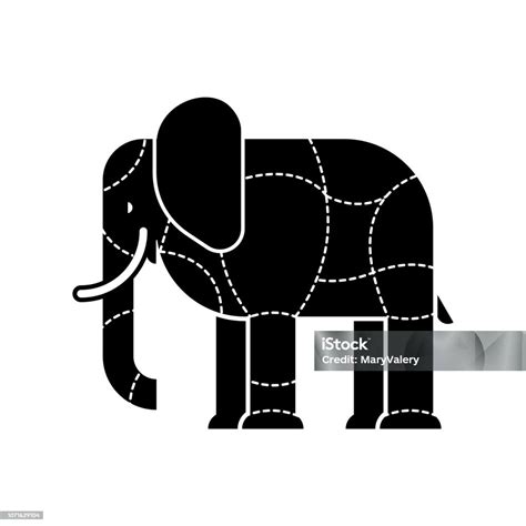 고기 코끼리의 커트 주교의 다른 부분 고기 실루엣 구성표 라인입니다 육 짐승을 절단 하는 방법 고기에 대 한 포스터 정육점 다이어그램을 저장합니다 바베 큐 스테이크 음식