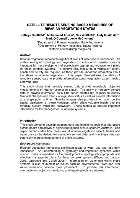 Pdf Satellite Remote Sensing Based Measures Of Riparian Vegetation Status