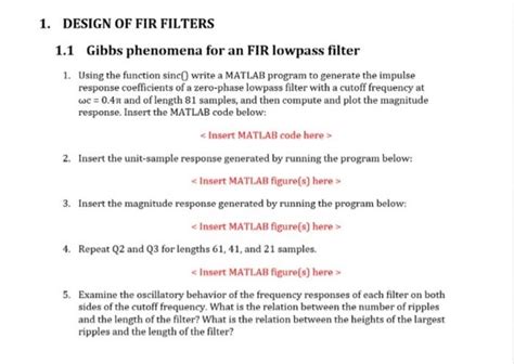 DESIGN OF FIR FILTERS Gibbs Phenomena For An Chegg