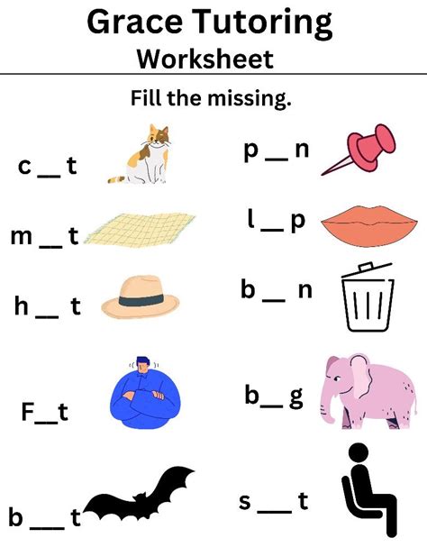 Colorful English Spelling Missing Letter Activity Printable Worksheet