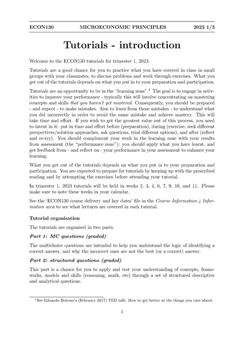 Tutorial Excecirses ECON MICROECONOMIC PRINCIPLES Tutorials Introduction