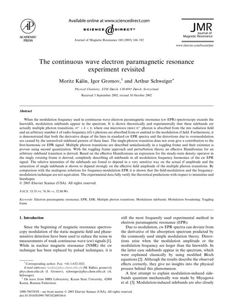 Pdf The Continuous Wave Electron Paramagnetic Resonance Experiment