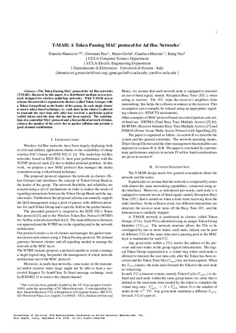 Pdf T Mah A Token Passing Mac Protocol For Ad Hoc Networks