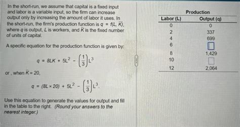Solved In The Short Run We Assume That Capital Is A Fixed
