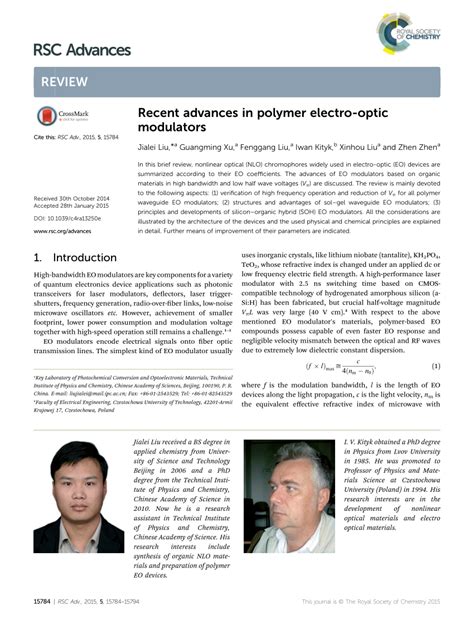Pdf Recent Advances In Polymer Electro Optic Modulators