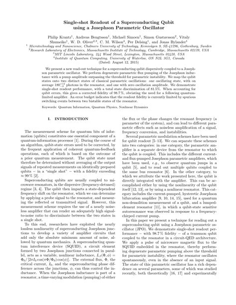 Pdf Single Shot Readout Of A Superconducting Qubit Using A Josephson Parametric Oscillator