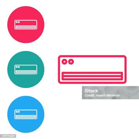 흰색 배경에 격리된 빨간색 선 에어컨 아이콘입니다 분할 시스템 에어컨 시원하고 차가운 온도 조절 시스템 원 버튼에 아이콘을 설정합니다 벡터 0명에 대한 스톡 벡터 아트 및