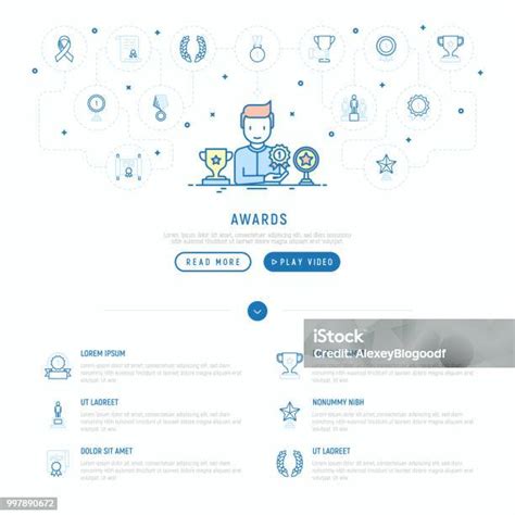 얇은 선 아이콘 수상 개념 트로피 메달 컵 스타 조상 리본을 가진 남자 현대 벡터 일러스트 공모전 웹 페이지 서식 파일에 대 한 경품의 1위에 대한 스톡 벡터 아트 및 기타
