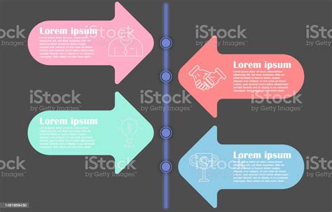 비즈니스 정보 프레젠테이션을 위한 타임라인 인포그래픽 템플릿입니다 벡터 화살표 모양 단계 및 기하학적 요소 최신 워크플로