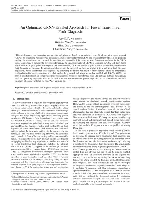 Pdf An Optimized Grnn Enabled Approach For Power Transformer Fault