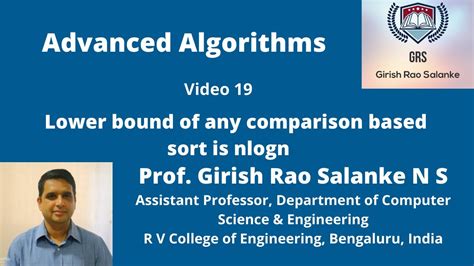 19 Lower Bound Of Comparison Based Sorting Algorithms Youtube