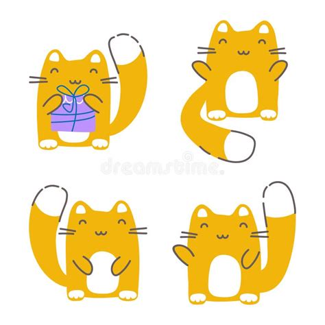 Super Kawaii Cute Cats Set Adorable Cat With A T With Paws Raised In Greeting With Paws On