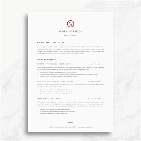 Simple Professional Cv Template Minimalistic Cv Template Ats