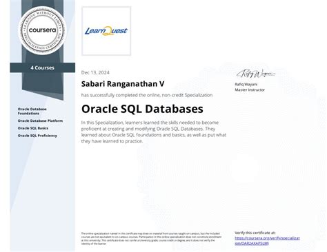 📢 Thrilled To Share That Ive Completed The Oracle Sql Databases Specialization Offered By