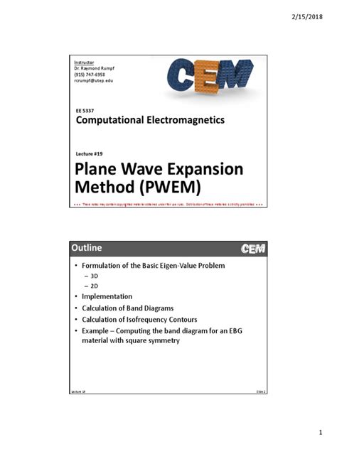 Lecture 19 Plane Wave Expansion Method Pdf Dispersion Optics