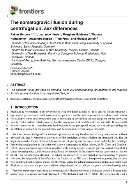 Pdf The Somatogravic Illusion During Centrifugation Sex Differences