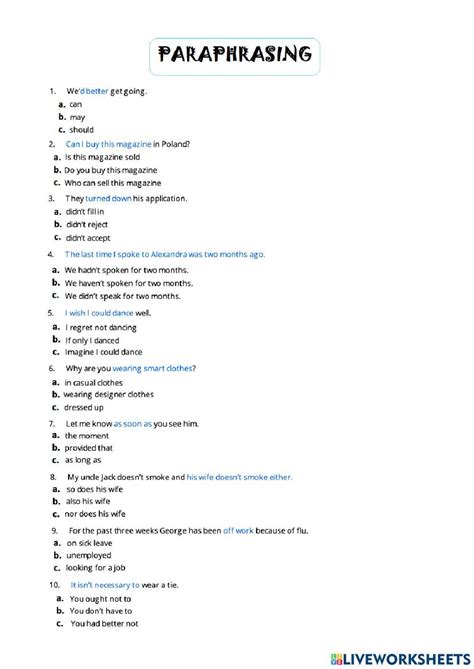 Paraphrasing Esl Worksheets Pdf Paraphrasing Esl Worksheets Pdf