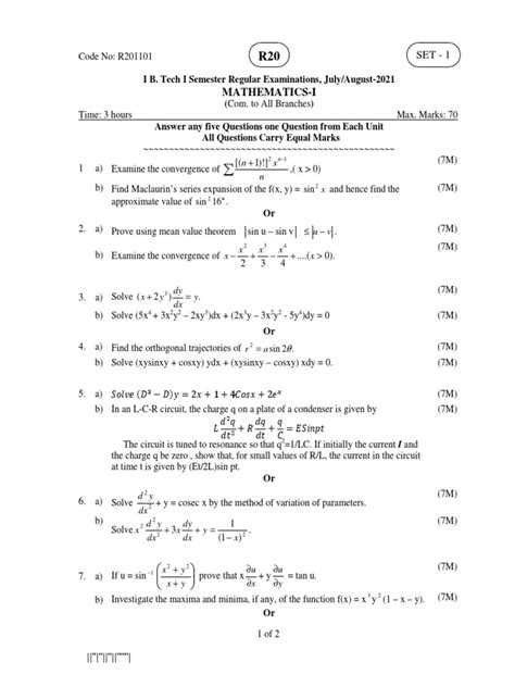 Analysis Of A Mathematics Exam Containing Questions On Calculus