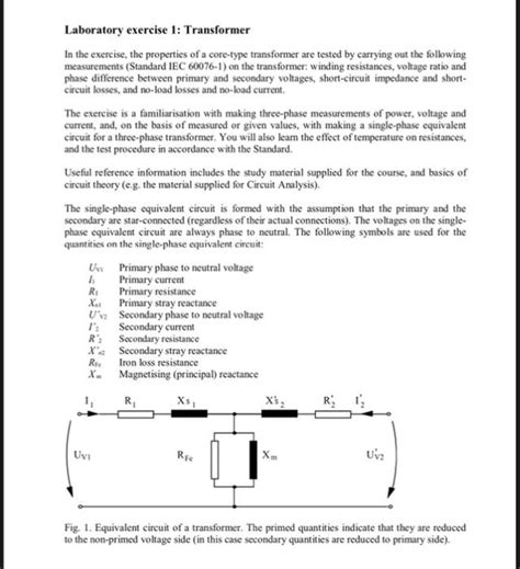 laboratory exercise 1 transformer in the exercise