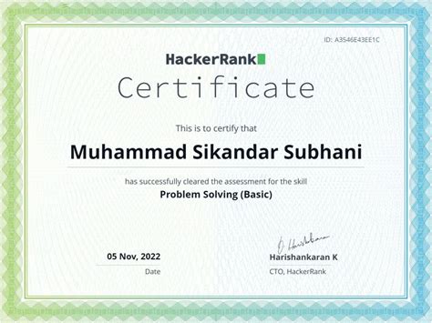 Muhammad Sikandar Subhani On Linkedin Hackerrank Problemsolvingskills