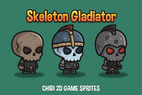 Chibi Skeleton Gladiator Character Sprites CraftPix Net