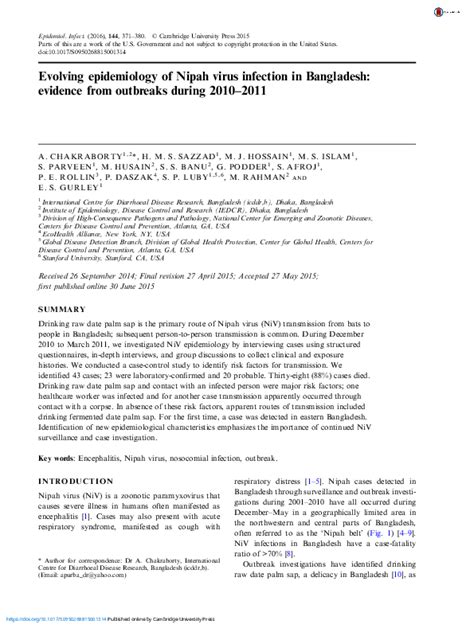Pdf Evolving Epidemiology Of Nipah Virus Infection In Bangladesh Evidence From Outbreaks