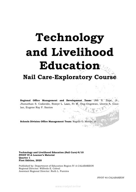 Tle 9 Nail Care Exploratory Course Grade 9 Modules