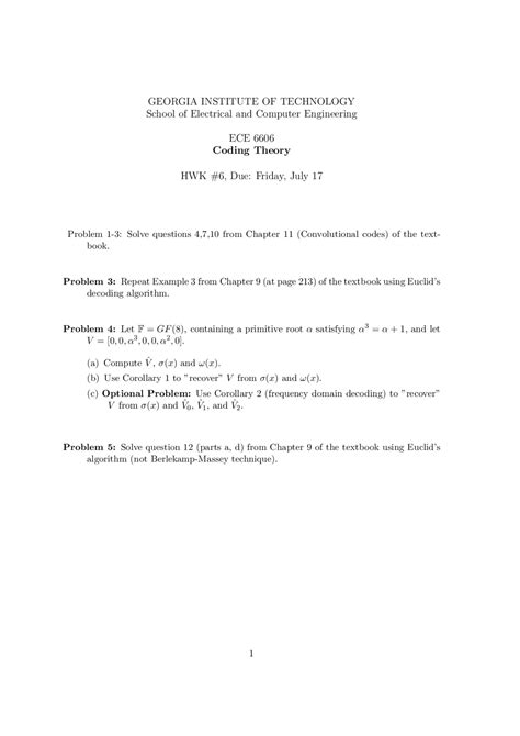 5 Problems On Convolution Codes And Frequency Domain Decoding Ece 6606 Docsity