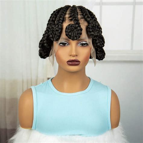 Short Braided Wigs Synthetic Lace Front Knotless Box Braided Wigs For
