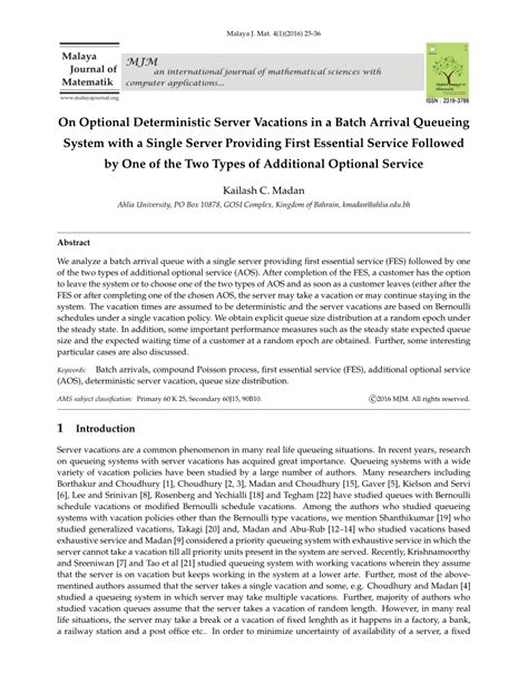 Pdf On Optional Deterministic Server Vacations In A Batch Arrival Queueing System With A