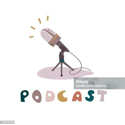 팟 캐스트 커버 아트 디자인 미디어 호스팅 낙서 그리기 마이크 아이콘입니다 미디어 도구 사운드 녹음 장치 마이크에 대한 스톡
