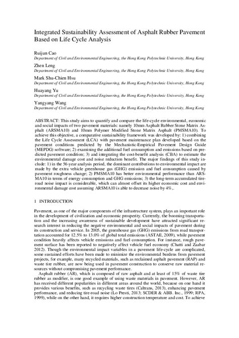 Pdf Integrated Sustainability Assessment Of Asphalt Rubber Pavement
