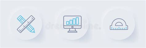 Set Line Protractor Computer Monitor With Graph Chart And Crossed