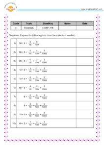 Decimals Worksheets For Grade Https ELearning X Com