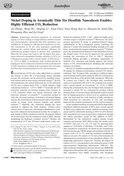 Pdf Nickel Doping In Atomically Thin Tin Disulfide Nanosheets Enables