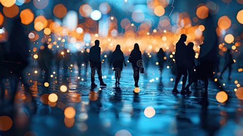 Silhouetted Figures Connected By Glowing Lines On A Dark Blue Background Concept Of Network Or