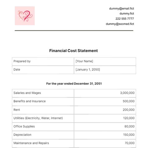 Financial Cost Statement Template Edit Online And Download Example