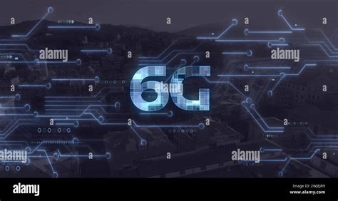 image of 6g text cityscape and connections global networks computing digital interface and