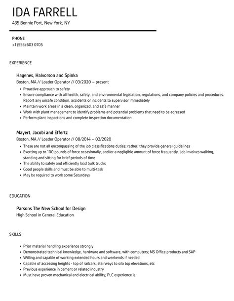 Loader Operator Resume Samples Velvet Jobs