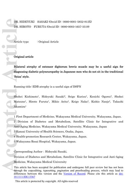 Pdf Bilateral Atrophy Of Extensor Digitorum Brevis Muscle May Be A Useful Sign For Diagnosing
