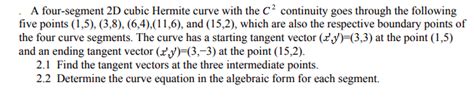 Solved A Four Segment 2d Cubic Hermite Curve With The C2