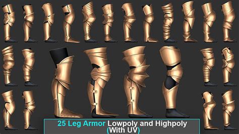3d Model Leg Armor Highpoly And Lowpoly With Uvs Vol 1 Vr Ar Low