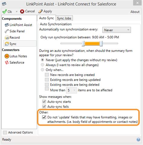 Configuring Linkpoint Connect Auto Sync Settings Ibm Notes