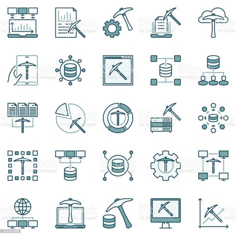 Data Mining Technology Colored Concept Vector Icons Stock Illustration