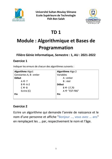 SOLUTION Exercices For Algorithms Studypool