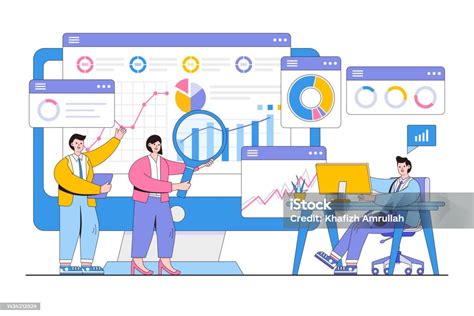 Flat Business People Analytics And Monitoring Finance Report Graph On Monitor Concept Outline