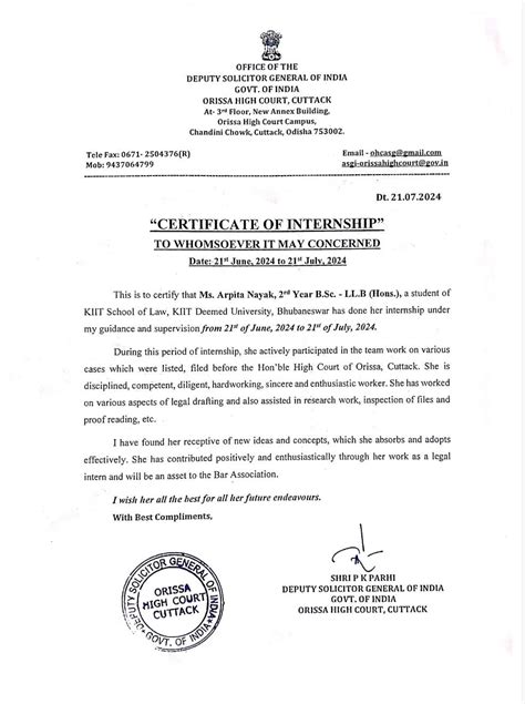 Arpita Nayak On Linkedin Internship Highcourtoforissa Deputysolicitorgeneral Legalexperience