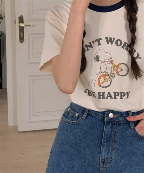 모달 스누피 루즈핏 레터링 배색 여름 반팔 티셔츠